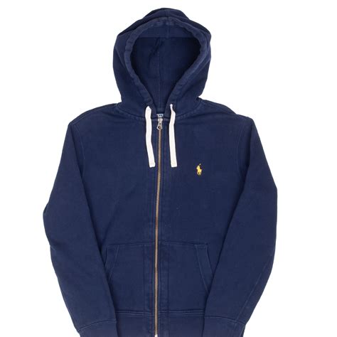 Vintage Ralph Lauren Zip Up Navy Blue Hoodie Sweatshirt 1990s Medium