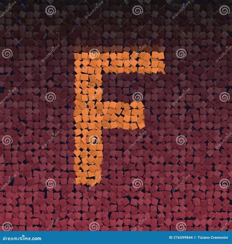 3d Render Of Orange Letter F On Dark Background Mosaic Effect