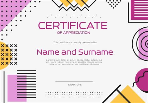 인증서 템플릿 기하학적 멤피스 배경 프리미엄 벡터