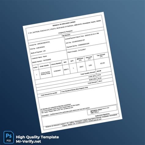 India Reliance Jio Infocomm Tax Invoice Template In Word And Pdf Formats