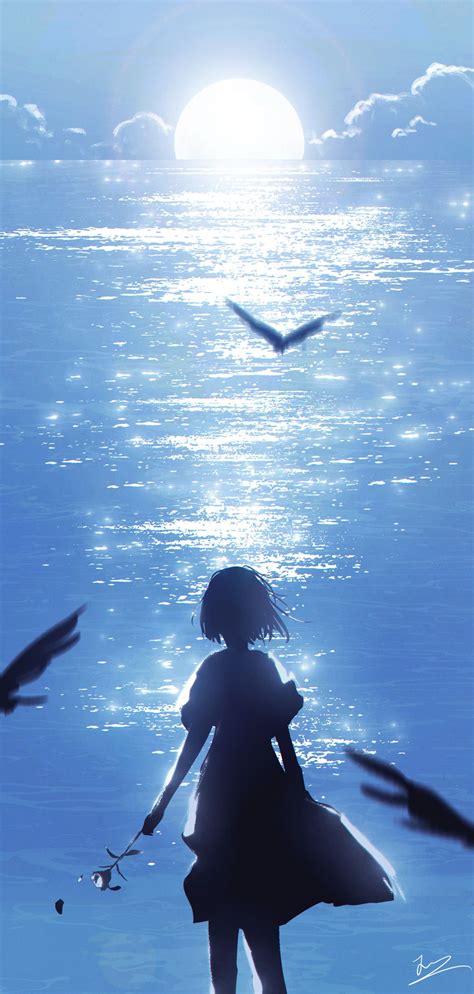 Safebooru 1girl Absurdres Bird Clouds Dress Flower Highres Holding