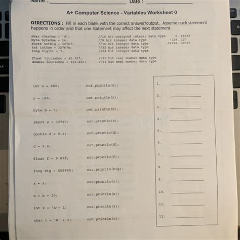 A Computer Science Class Complete Worksheet 7 Answers