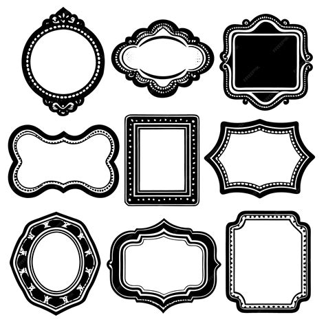 Nine Different Black Decorative Frames With Various Shapes And Ornate