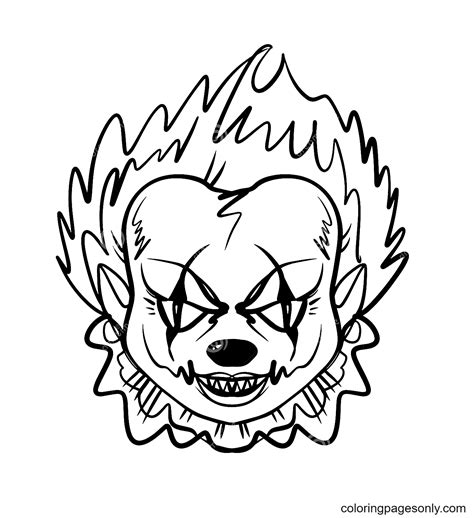 Scary Clown Face Coloring Pages