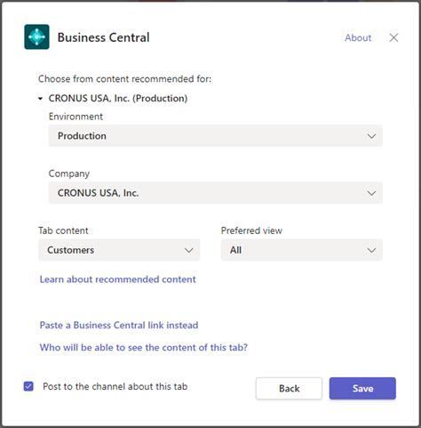 Add Business Central Tab In Microsoft Teams Business Central