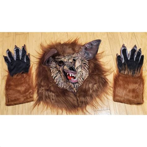 Brown Werewolf Halloween Rubber Latex Wolf Mask And Gloves Costume