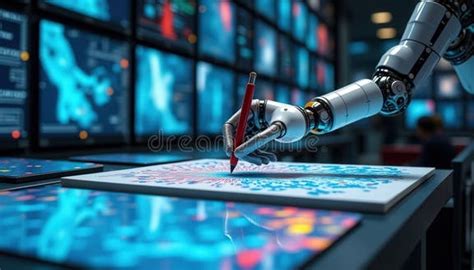 Robotic Arm Creating A Complex Data Visualization In A Modern