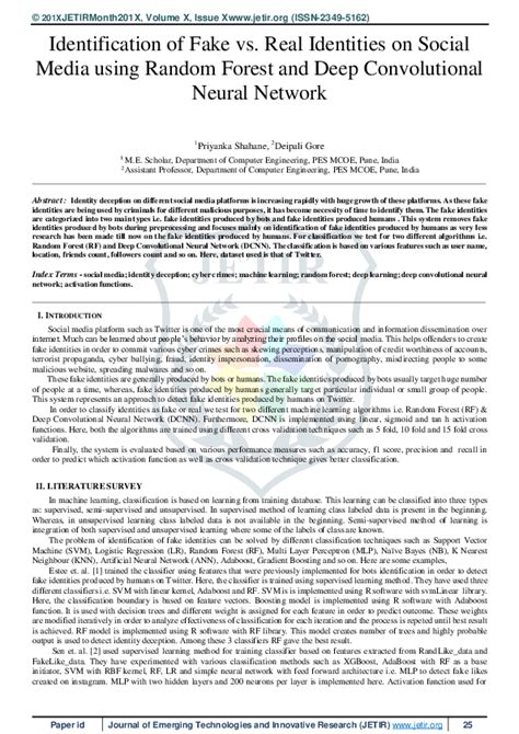 Pdf Identification Of Fake Vs Real Identities On Social Media Using Random Forest And Deep