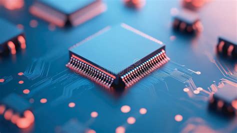 Abstract Close Up Of Modern Microprocessor On Circuit Board With