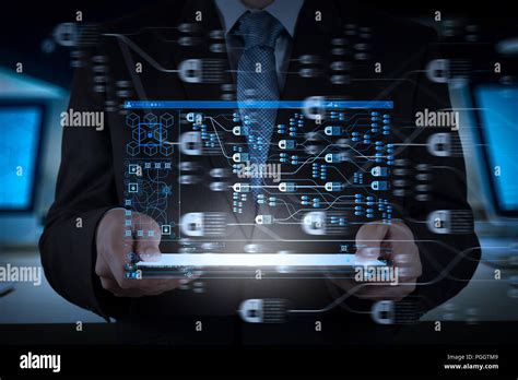 Blockchain Technology Concept With Diagram Of Chain And Encrypted
