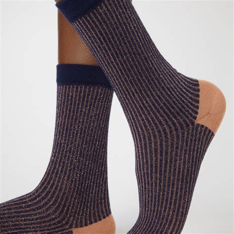 Navy Blue Glitter Striped Multicolour Socks Glassworks London