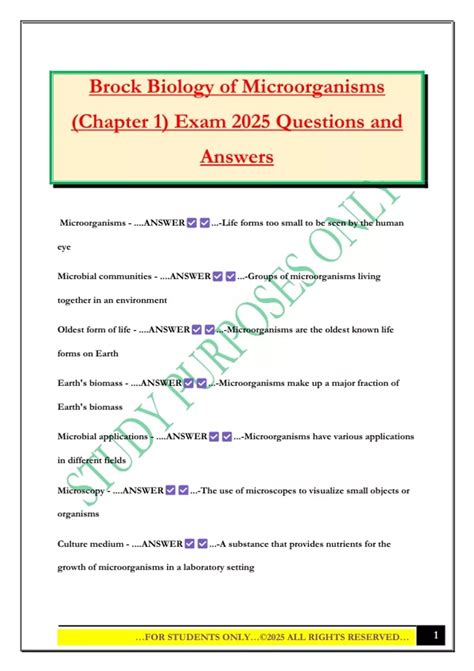 Brock Biology Of Microorganisms Chapter 1 Exam 2025 Questions And