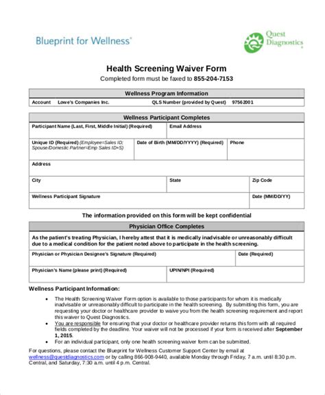 Printable Biometric Screening Form
