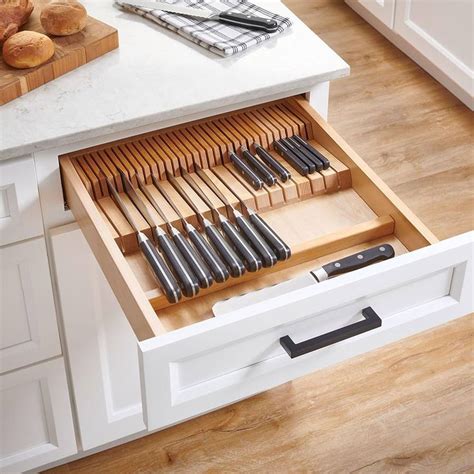 Rev A Shelf Dual Row Trim To Fit Knife Block Draw Organizer With Silverware Storage Holder For