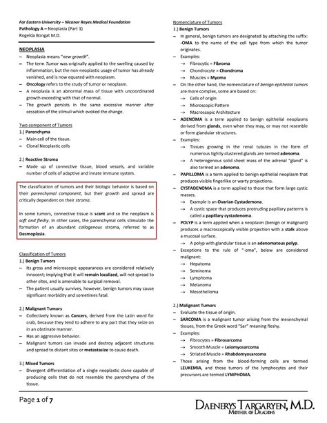Neoplasia Part 1 Far Eastern University Nicanor Reyes Medical Foundation Pathology A