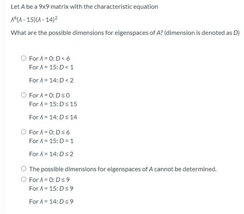 Solved Let A For Each Eigenvalue A Find The Rank Of The