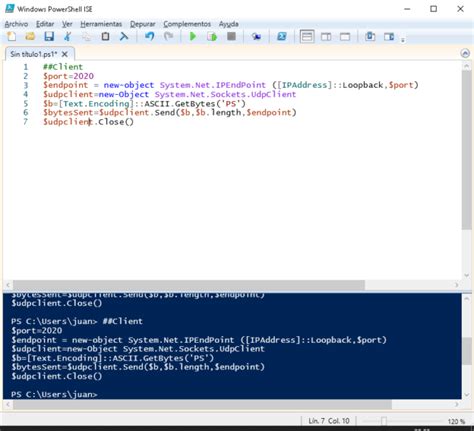 Ejercicios de seguridad crear un formulario en PowerShell y abrir una conexión UDP cuando se