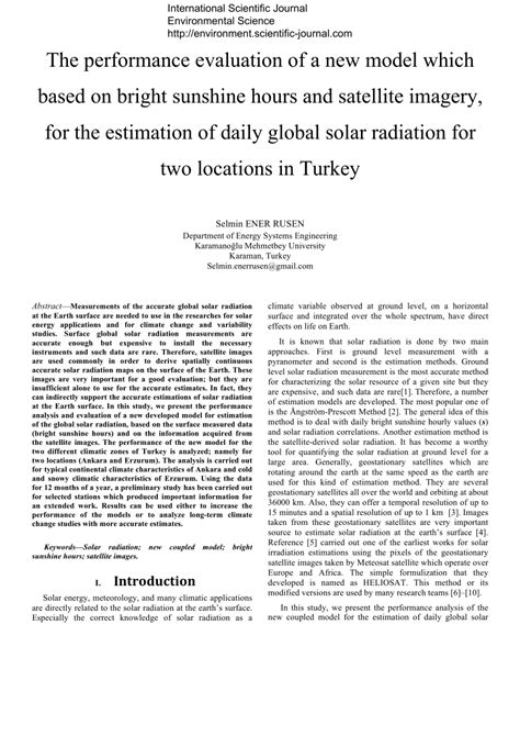 Pdf The Performance Evaluation Of A New Model Which Based On Bright Sunshine Hours And