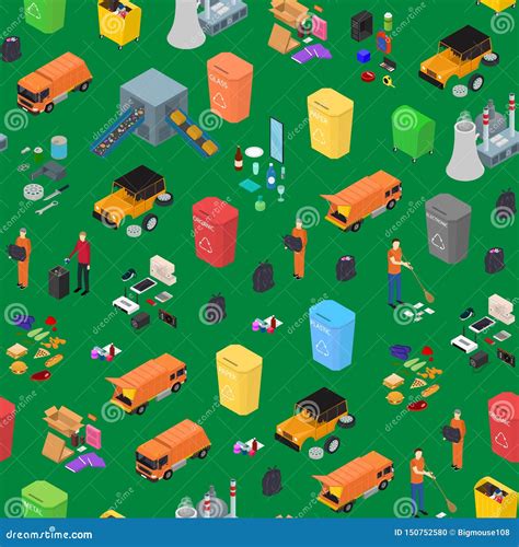 Garbage Recycling Signs 3d Seamless Pattern Background Isometric View Vector Stock Vector