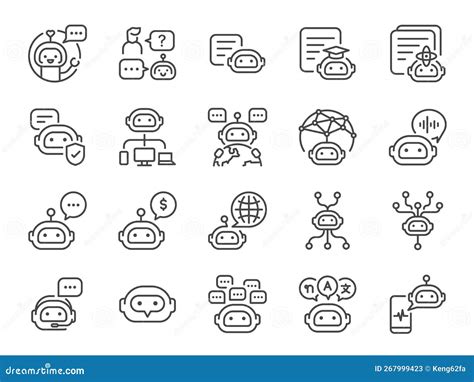 Chatbot Icon Set Cute Smiling Robots Modern Flat Style Cartoon