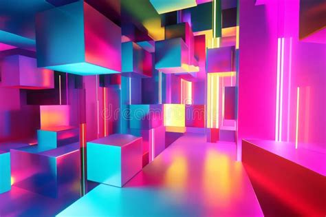 A Surreal Floating Cube Room 3d Background Where Walls Shift Into Different Neon Colors And