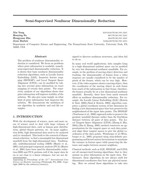 Pdf Semi Supervised Nonlinear Dimensionality Reduction