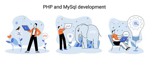 Php 및 Mysql 개발 소프트웨어 웹 사이트 개발자 프로그래머 서비스 프로그래밍 언어 Php 프로그래밍 언어에 대한 스톡 벡터 아트 및 기타 이미지 Istock