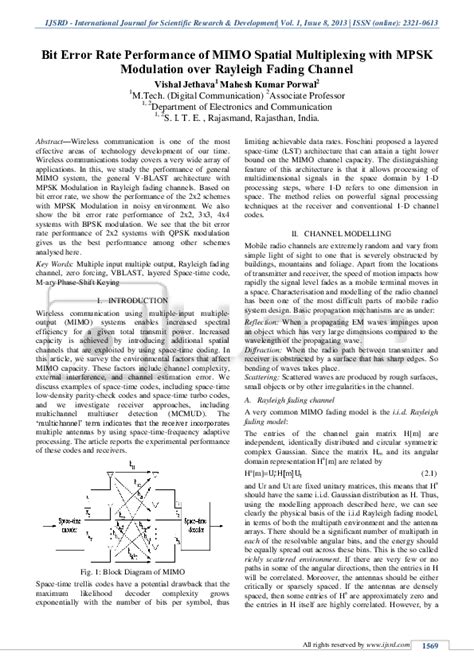 Pdf Bit Error Rate Performance Of Mimo Spatial Multiplexing With Mpsk Modulation Over Rayleigh