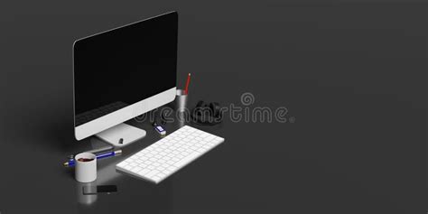 Computer Desk Work Desk Workplace 3d Illustration Stock Illustration Illustration Of Laptop
