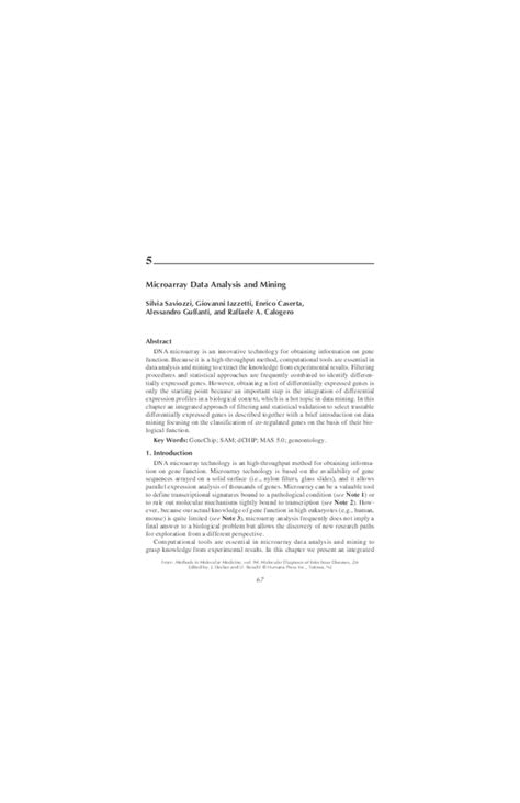 Pdf Microarray Data Analysis And Mining 67 5 Microarray Data Analysis