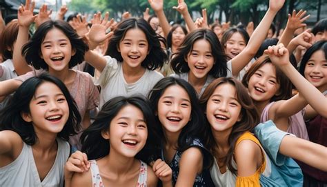 Premium Photo A Group Of Girls Are Smiling And Laughing