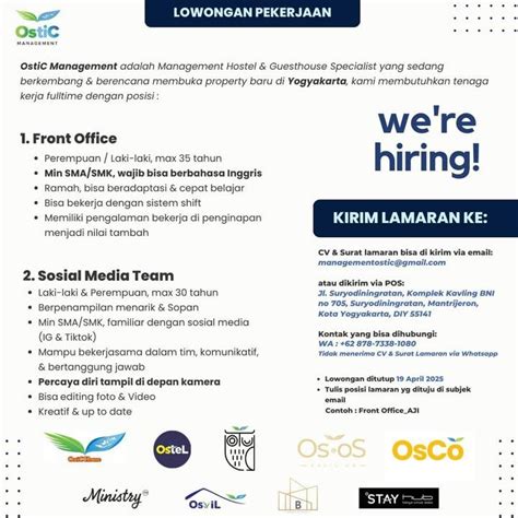 Lowongan Kerja Front Office Sosial Media Team Di Ostic Management
