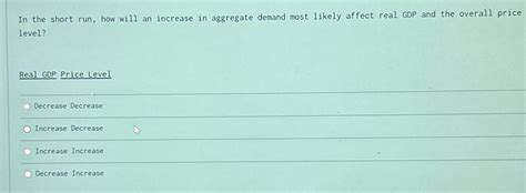 Solved In The Short Run How Will An Increase In Aggregate