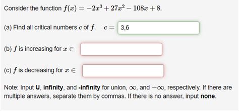 Solved Consider The Function F X −2x3 27x2−108x 8 A Find