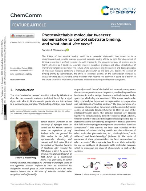 Pdf Photoswitchable Molecular Tweezers Isomerization To Control