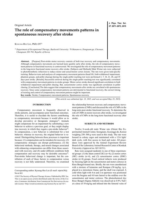 Pdf The Role Of Compensatory Movements Patterns In Spontaneous Pdf The Role Of Compensatory Movements Patterns In Spontaneous