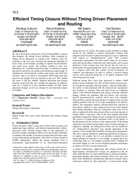 Pdf Efficient Timing Closure Without Timing Driven Placement And Routing