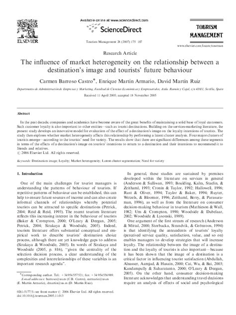 Pdf The Influence Of Market Heterogeneity On The Relationship Between A Destinations Image