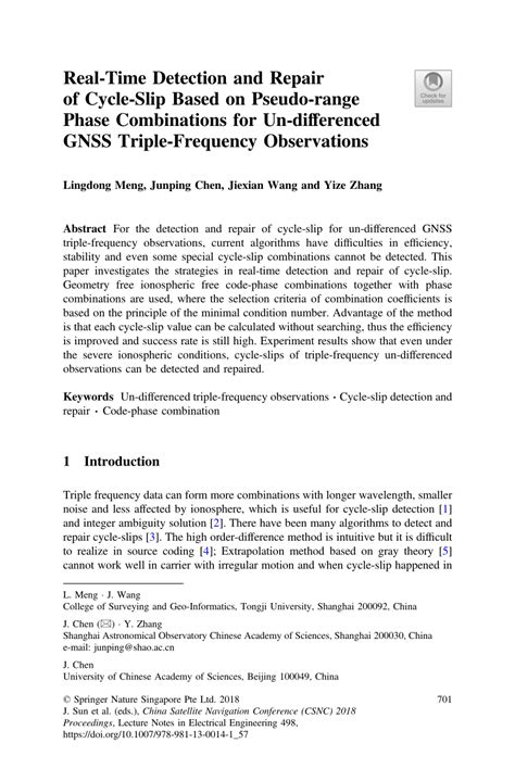 pdf real time detection and repair of cycle slip based on pseudo