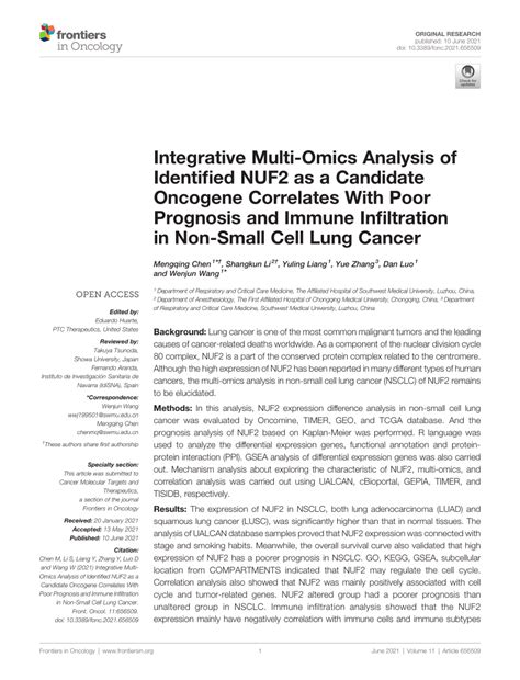 PDF Integrative Multi Omics Analysis Of Identified NUF As A Candidate Oncogene Correlates