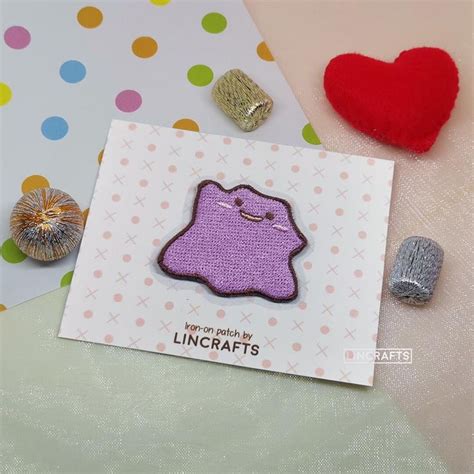Pokemon Ditto Iron On Embroidered Patch Pin And Keychain 45mm X 40mm