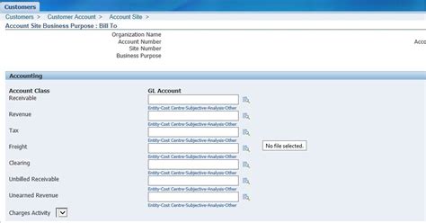 GL Account Table For Customer Oracle Mosc