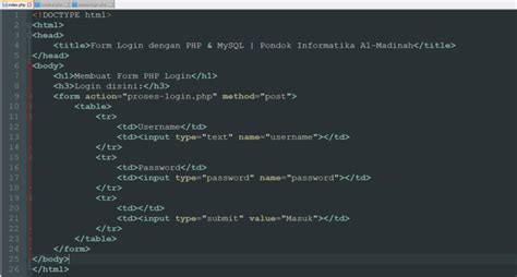 Tutorial Membuat Form Login Dengan Php Dan Mysql Pondok Informatika Al Madinah