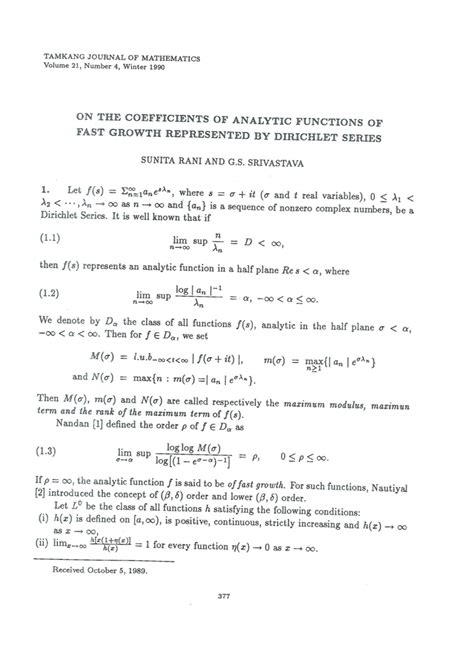Pdf On The Coefficients Of Analytic Functions Of Fast Growth