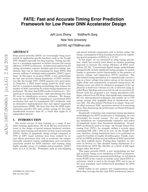 Pdf Fate Fast And Accurate Timing Error Prediction Framework For Low