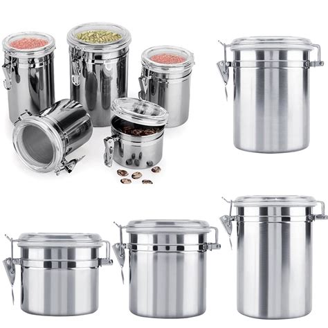 Hariumiu Kitchen Stainless Steel Canister Set With Clear Acrylic Lids