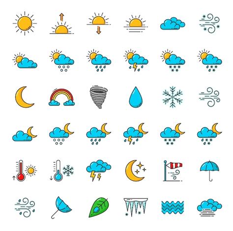 Premium Vector Weather Forecast Color Outline Icons Meteorology
