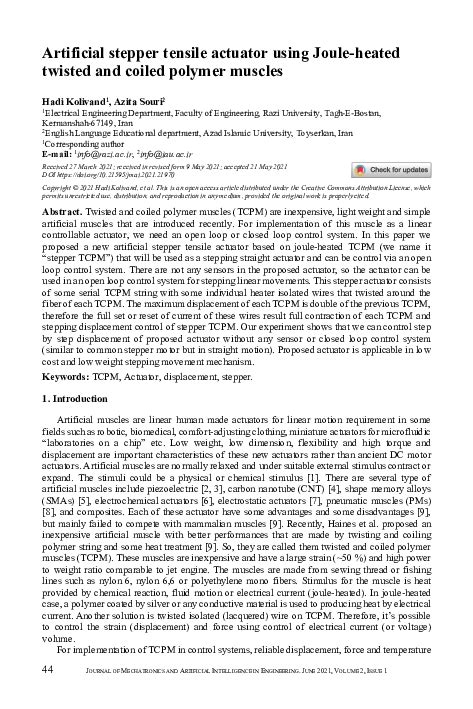 Pdf Artificial Stepper Tensile Actuator Using Joule Heated Twisted