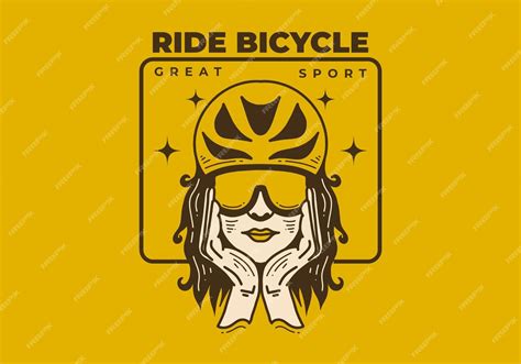 Premium Vector Vintage Art Illustration Of A Woman Wearing Bicycle Helmet