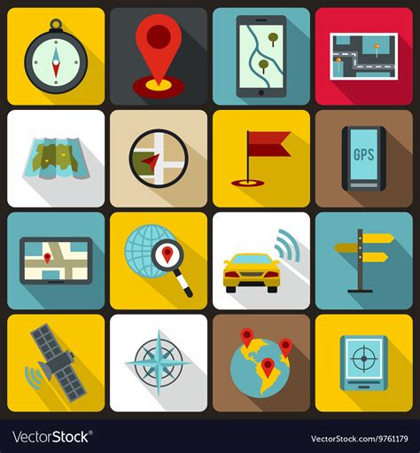Navigation Icons Set Flat Ctyle Royalty Free Vector Image